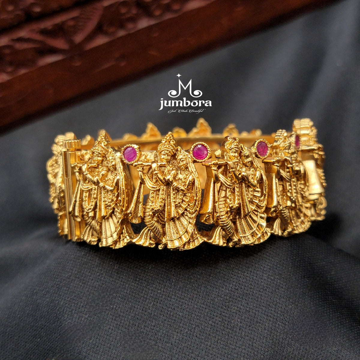 Antique Gold Openable Radha Krishna Bangle Bracelet – Jumbora